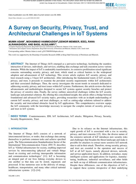 Pdf A Survey On Security Privacy Trust And Architectural Challenges In Iot Systems