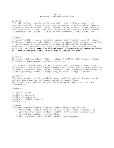 Homework 2 Solution Guidelines C And Software Tools Csc 230 Docsity