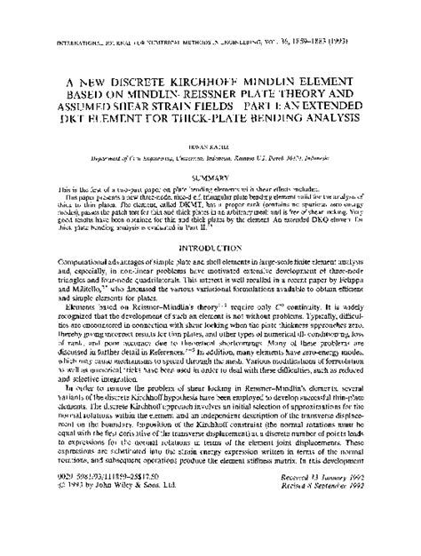 pdf a new discrete kirchhoff‐mindlin element based on mindlin