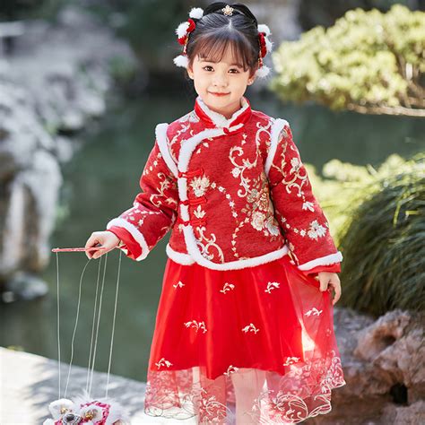 汉服女童拜年服冬宝宝过年服童装新年衣服女冬季服装儿童唐装冬装虎窝淘