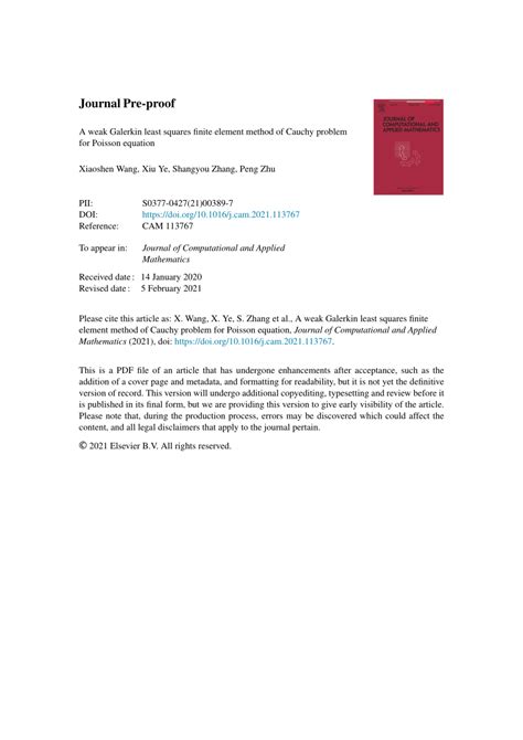 Pdf A Weak Galerkin Least Squares Finite Element Method Of Cauchy Problem For Poisson Equation