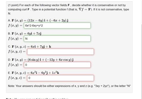 solved 1 point for each of the following vector fields f