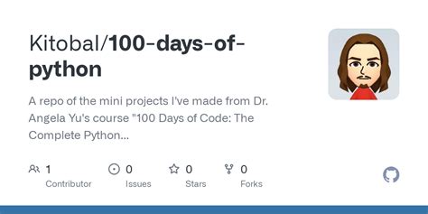 Github Kitobal100 Days Of Python A Repo Of The Mini Projects Ive Made From Dr Angela Yus