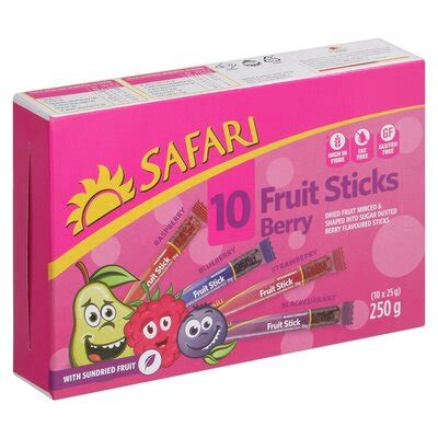 Safari Funky Berry Flavoured Dried Fruit Sticks 10 X 25g PnP