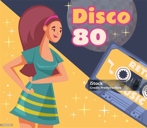 레트로 디스코 음악 파티 댄스 플라이어 포스터 커버 개념 벡터 그래픽 디자인 그림 요소 1970 1979 년에 대한 스톡 벡터