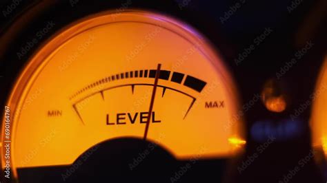 Analog Dial Indicator Of Audio Signal Level Vintage Arrow Moves In Sync With Sound Level Round
