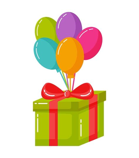 풍선과 활이 있는 밝은 선물 프리미엄 벡터