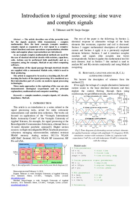 Pdf Introduction To Signal Processing Sine Wave And Complex Signals
