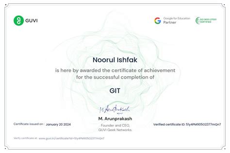 Noorul Ishfak On Linkedin Git Versioncontrol Certification