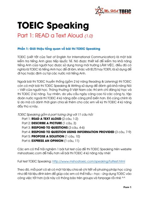 Toeic Speaking Part 1 Read A Text Aloud Pdf