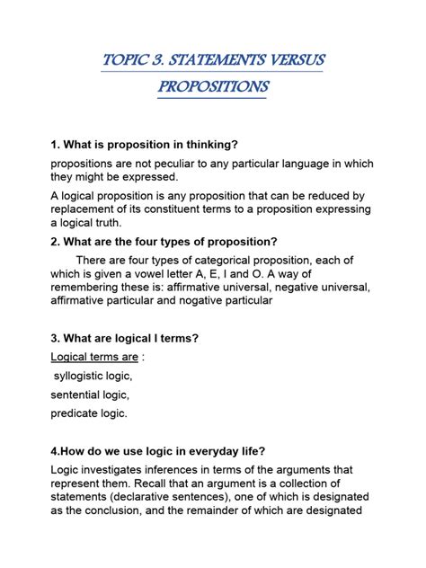 Topic 3 Statements Versus Propositions Pdf