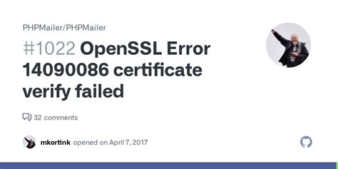 Openssl Error 14090086 Certificate Verify Failed · Issue 1022 · Phpmailerphpmailer · Github