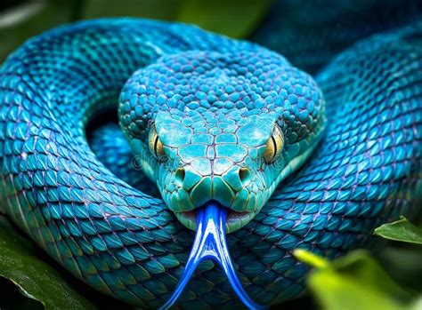 Resting On Rich Foliage A Green Tree Python Is Nestled In A Tropical