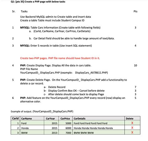 Solved Q1 Pts 35 Create A PHP Page With Below Tasks Sr Chegg