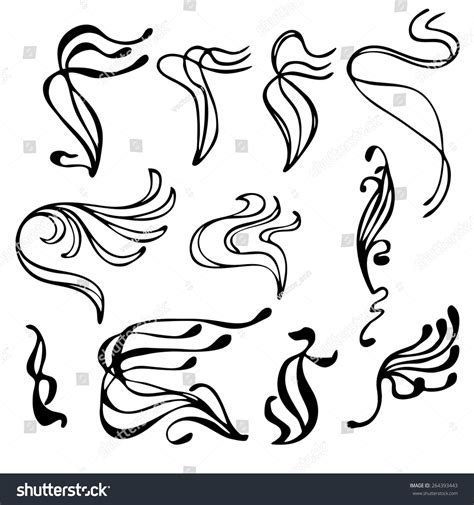 Set Hand Drawn Decorative Curly Borders Stock Vector Royalty Free 264393443 Shutterstock