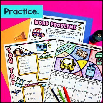 Multiplying Rational Numbers Fractions Decimals Guided Notes Sketch Doodles Congruent Math