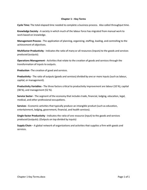 Chapter 1 Key Terms Lecture Notes Chapter 1 Key Terms Page 1 Of 1 Chapter 1 Key Terms