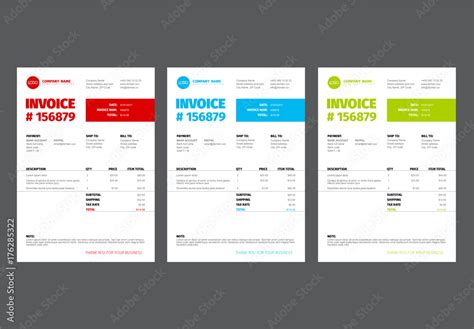 Invoice Layout Set Stock Template Adobe Stock
