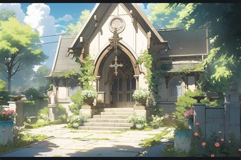 Premium Ai Image Anime Style House With A Stone Pathway And A Stone Gate Generative Ai