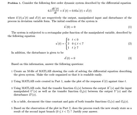 Solved Problem 1 Consider The Following First Order Dynamic System
