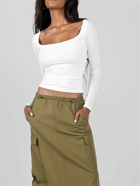 솔리드 스쿱 넥 티셔츠 봄과 가을을 위한 캐주얼 롱 슬리브 탑 여성 의류 Temu Republic Of Korea