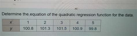 Solved Determine The Equation Of The Quadratic Regression