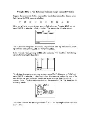 Fillable Online Using The TI To Find The Sample Mean And Sample Standard Deviation Fax Email