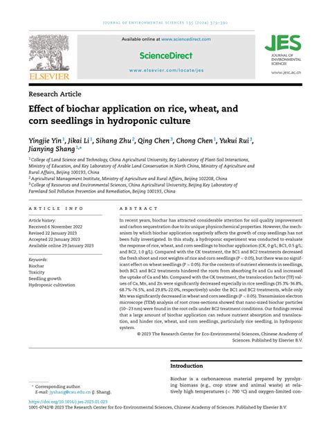 Pdf Effect Of Biochar Application On Rice Wheat And Corn Seedlings In Hydroponic Culture