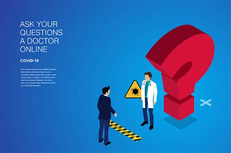 등등 측정 디자인 코로나바이러스 또는 코비드19 온라인으로 의사에게 질문하십시오 물음표 기호입니다 스톡 일러스트레이션 3차원 형태에 대한 스톡 벡터 아트 및 기타 이미지
