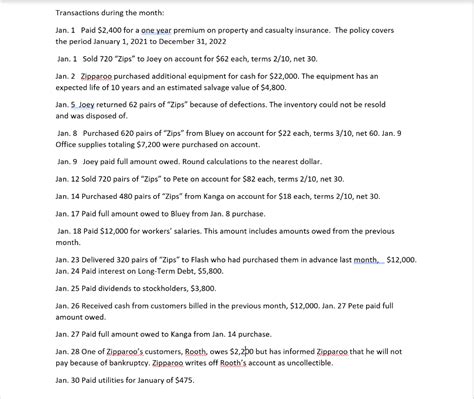 Solved Transactions During The Month Jan 1 Paid 2400 For