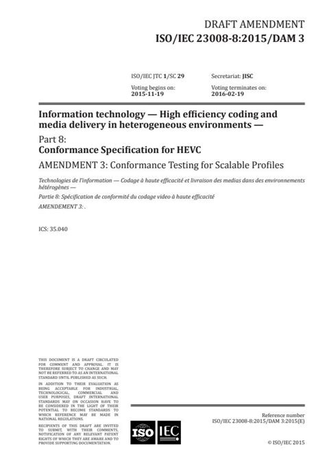 ISO IEC 23008 8 2015 DAmd 3 Conformance Testing For Scalable Profiles