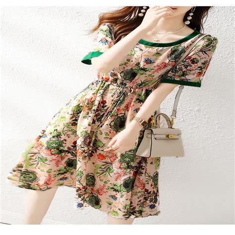 Ls10400 플라워 허리 끈 루즈 핏 썸머 반팔 롱 원피스 박스반팔 여름 데일반팔 업타운걸스