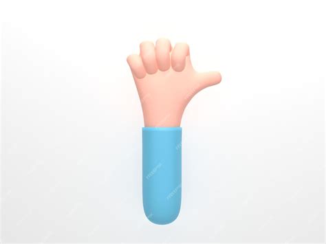3d 렌더링 3d 그림 만화 캐릭터 손 흰색 배경에 고립 된 제스처처럼 엄지 손가락을 보여줍니다 프리미엄 사진