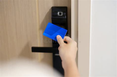 Hand Using Keycard For Smart Digital Door Lock While Open Or Close The Door At Home Or Apartment