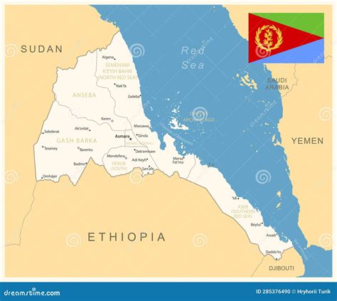 Eritrea Detailed Blue Country Map With Cities Regions Location On World Map And Globe