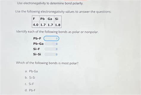 solved use electronegativity to determine bond polaritye