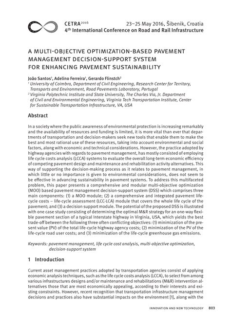 Pdf A Multi Objective Optimization Based Pavement Management Decision Support System For
