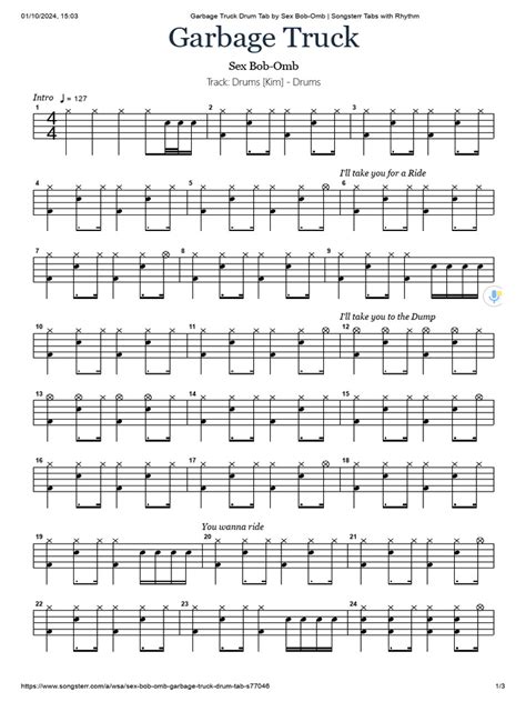 Bateria Garbage Truck Drum Tab By Sex Bob Omb Songsterr Tabs With Rhythm Pdf Bateria Garbage Truck Drum Tab By Sex Bob Omb Songsterr Tabs With Rhythm Pdf