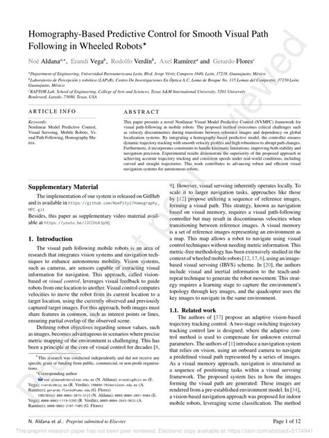 Pdf Homography Based Predictive Control For Smooth Visual Path