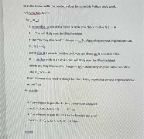 Solved Fill In The Blanks With The Needed Values To Make