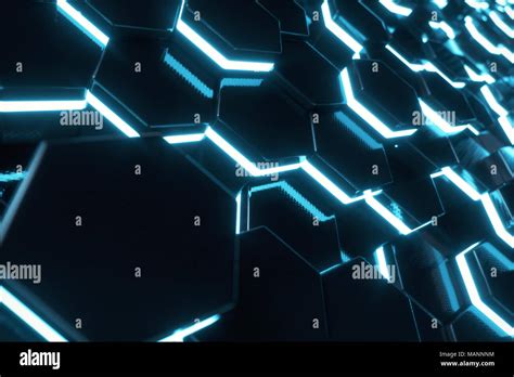 Abstract Blue Of Futuristic Surface Hexagon Pattern With Light Rays 3d