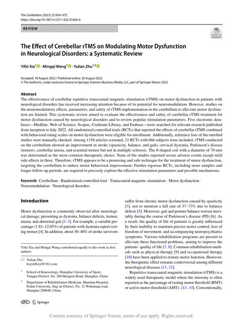 The Effect Of Cerebellar Rtms On Modulating Motor Dysfunction In