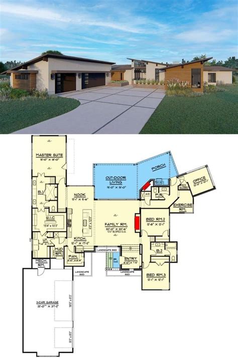 3 Bedroom Single Story Contemporary Home With Split Beds Floor Plan