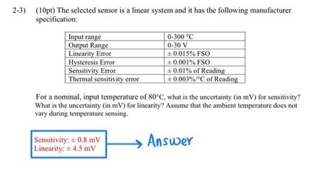 Solved 3 10pt The Selected Sensor Is A Linear System And Chegg Com