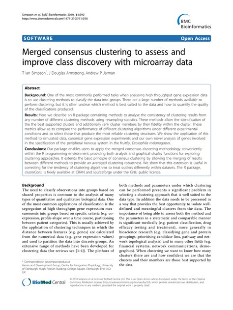 Pdf Merged Consensus Clustering To Assess And Improve Class Discovery With Microarray Data