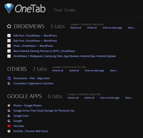 Effectively Manage Chrome Tabs Using OneTab Chrome Extension