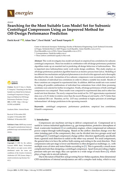 Pdf Searching For The Most Suitable Loss Model Set For Subsonic Centrifugal Compressors Using