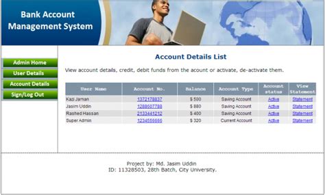 bank account management system project in php with source code and