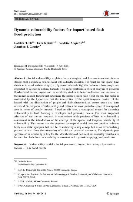 Pdf Dynamic Vulnerability Factors For Impact Based Flash Flood Prediction
