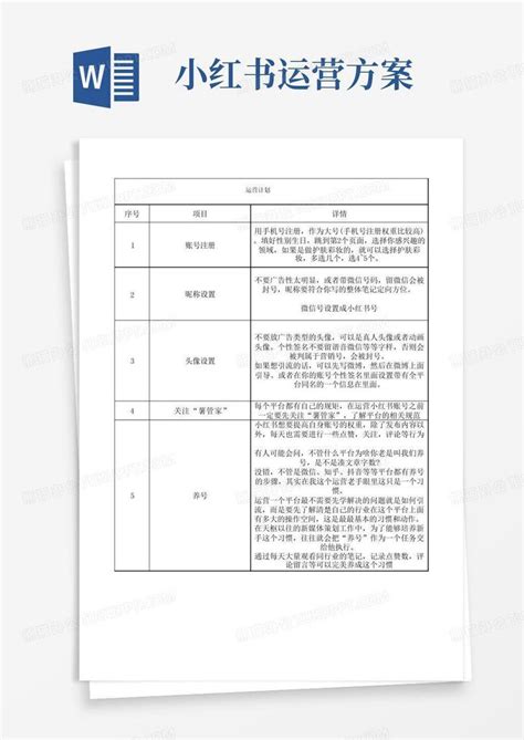 小红书运营计划书Word模板下载 编号loppgmok 熊猫办公